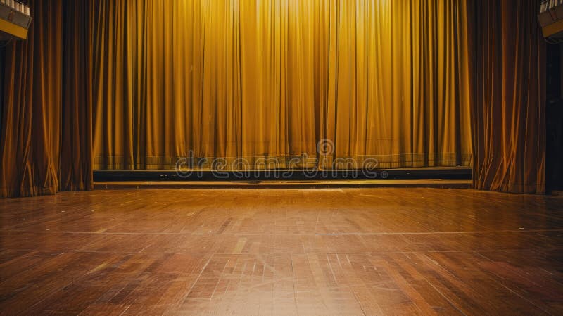 Empty Theatre Stage with Yellow Curtain, Ample Copy Space, Ai Generated ...