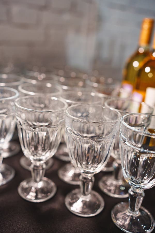 Empty Thick Glass Wine Glasses on Banquet Table. Stock Photo - Image of ...
