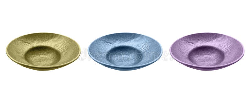 Empty Three Ceramic Plate Isolated on a White Background. Different ...
