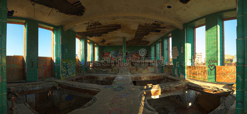 Empty Tiled Hall of a Long Abandoned Brewery in Germany Editorial ...