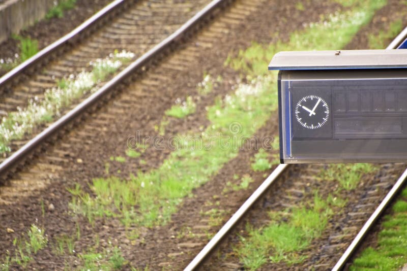 Empty Time Table with Clock at Rail Tracks Stock Photo - Image of ...