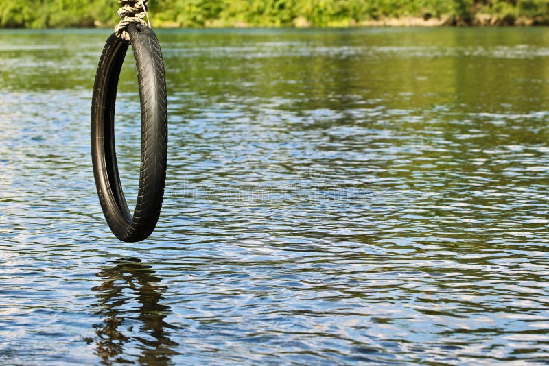 Empty Tire Swing on River Bank Stock Image - Image of local, fresh ...