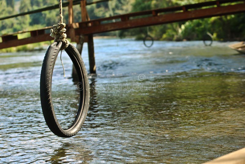 Empty Tire Swing on River Bank Stock Image - Image of background, fresh ...