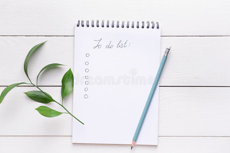 Empty To Do List and Pencil on White Wooden Background Stock Photo ...