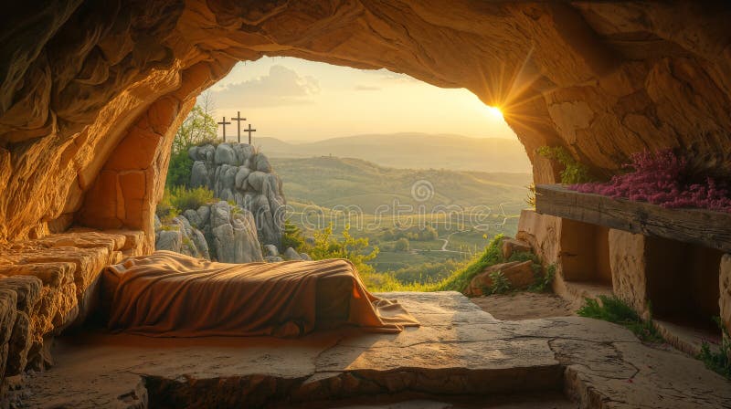Empty tomb of Jesus Christ stock illustration. Illustration of ...