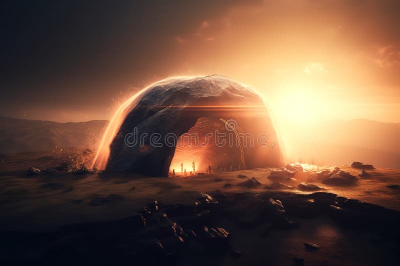 Empty Tomb of Jesus Christ with Light Born To Die. Generative AI Stock ...