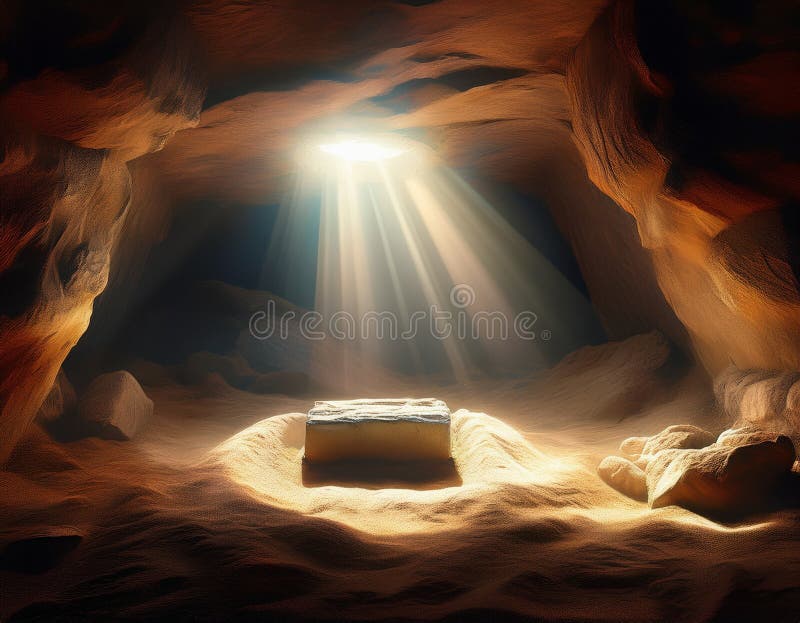 An Empty Tomb with the Stone Rolled Away is Bathed in a Gentle Light ...