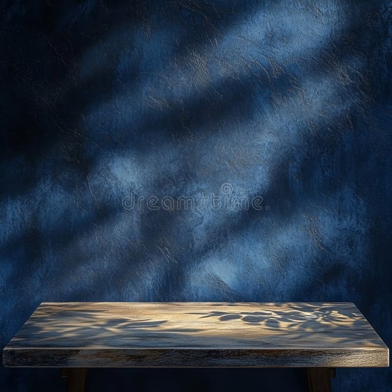 Empty Top of Natural Stone Table on Abstract Blue Background. for ...