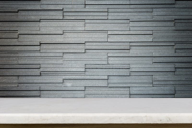 Empty Top of Natural Stone Table and Stone Wall Background Stock Photo ...