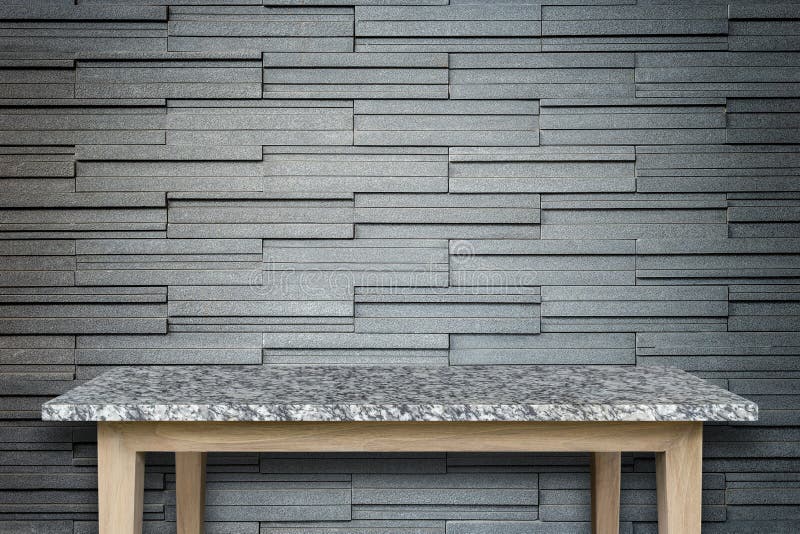 Empty Top of Natural Stone Table and Stone Wall Background Stock Photo ...