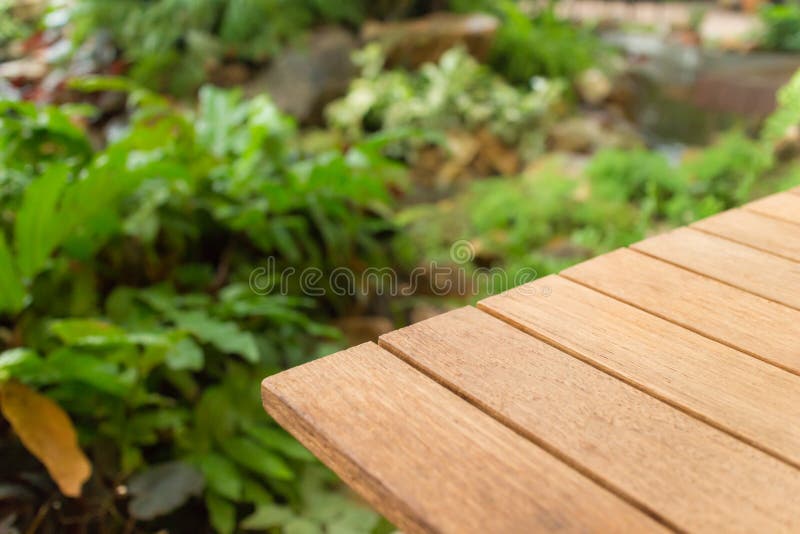 Empty Top Wooden Table and Garden Background Stock Image - Image of ...