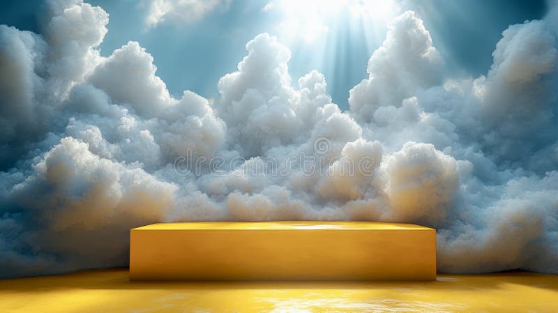 Empty Total Yellow Podium, White Cotton Clouds on Background Stock ...