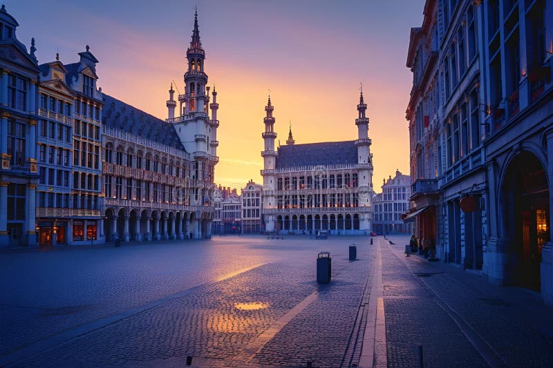 Empty Town Square at Sunrise Stock Illustration - Illustration of ...