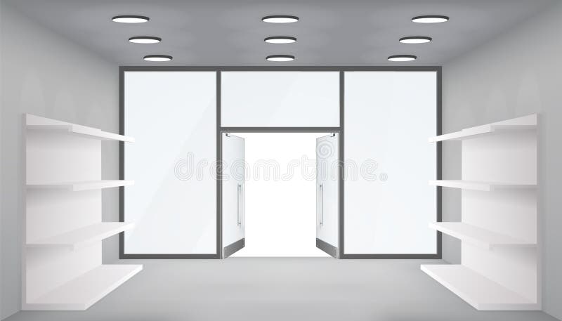 Shop Empty Interior Front Store 3d Realistic Windows Space Open Doors ...