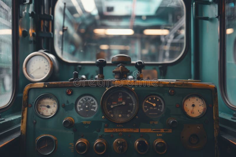 Dashboard in the Cabin of a Locomotive Stock Image - Image of distance ...