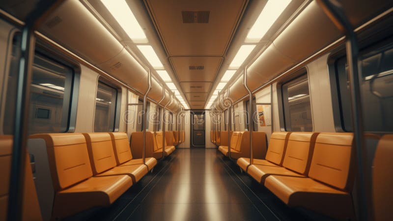 An Empty Train Car with Orange Seats. Stock Image - Image of ...