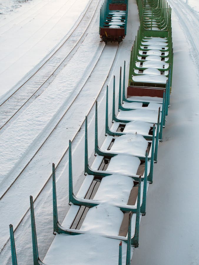 Empty Train Cargo Wagons in Snow Stock Image - Image of transportation ...