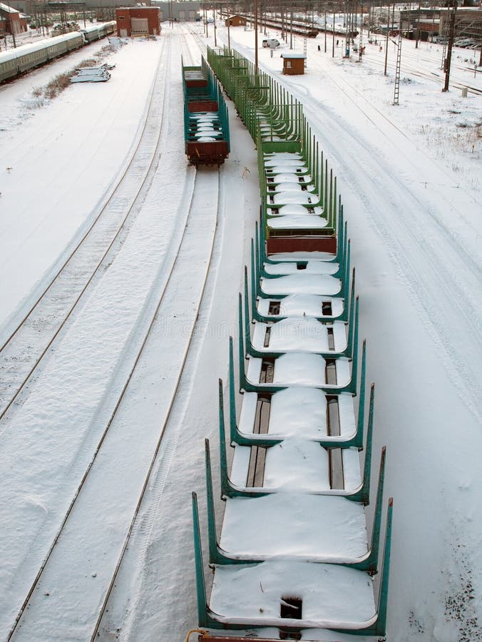 Empty Train Cargo Wagons in Snow Stock Photo - Image of track, vehicle ...