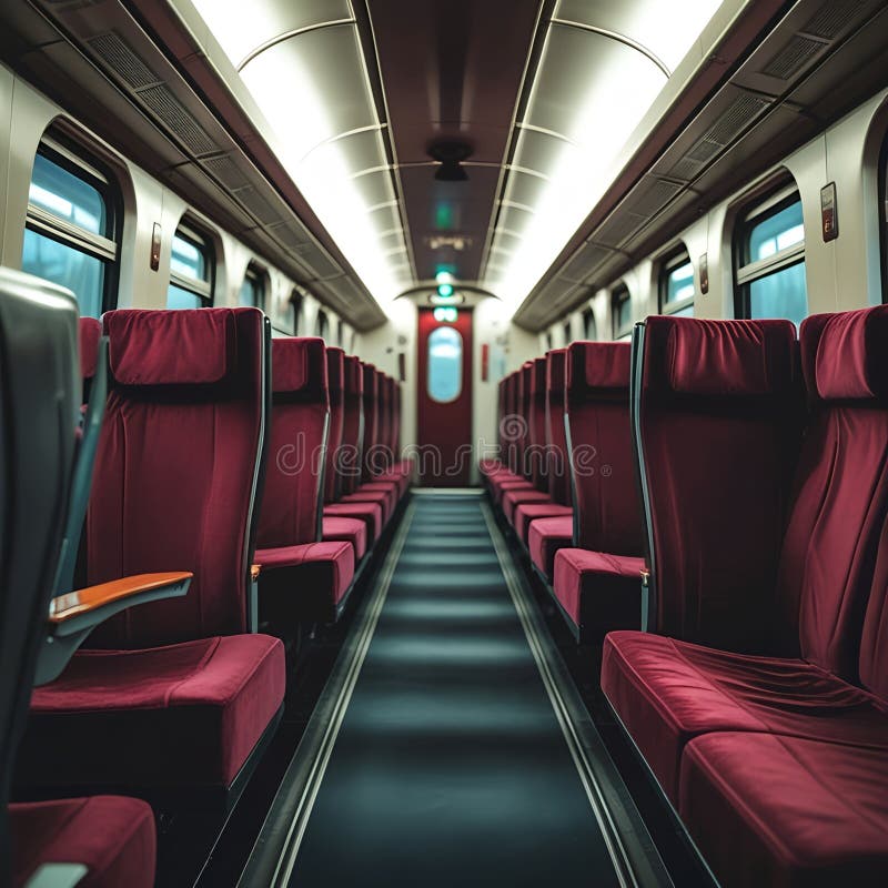 Empty Train Carriage with a Modern Interior and Blue Seats Stock Image ...