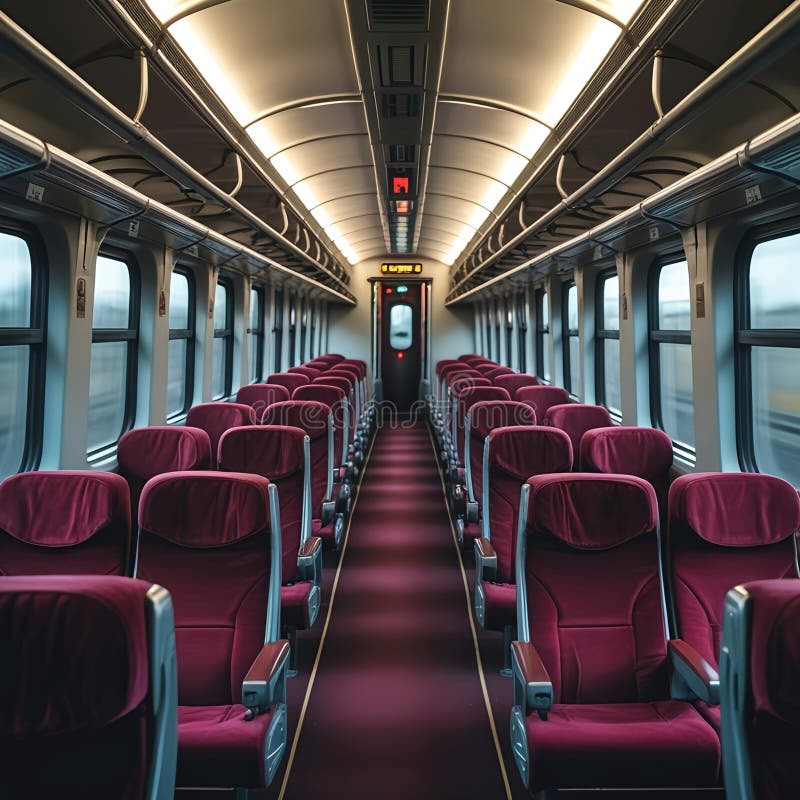 Empty Train Interior with Elegant Burgundy Seating Stock Photo - Image ...