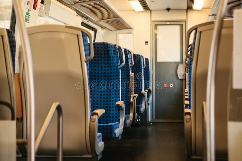 Empty Train Interior. Corridor and a Lot of Seats. Stock Image - Image ...