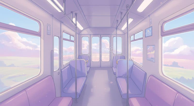 Empty Train Interior with Purple Seats and a Clean, Modern Design ...