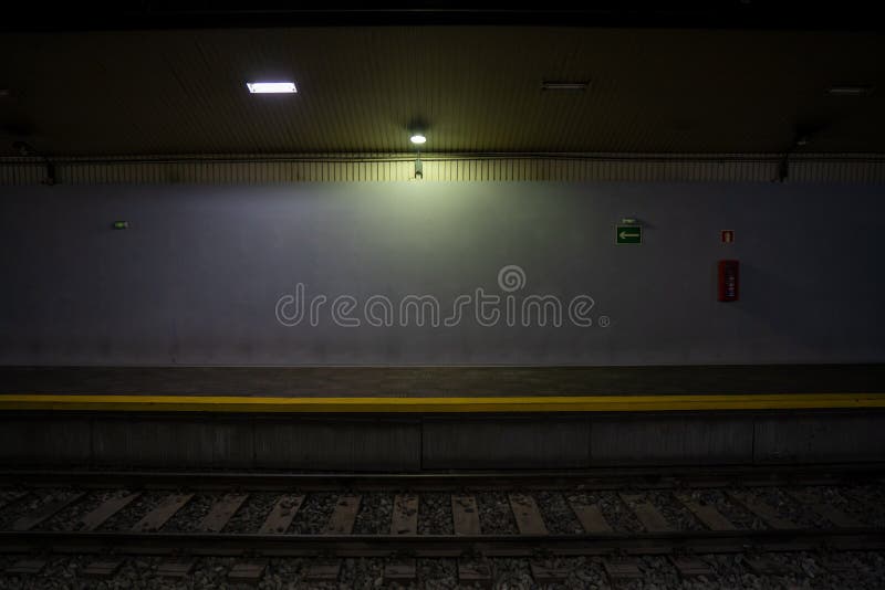 Empty Train Platform. Dark Front View Stock Photo - Image of ...