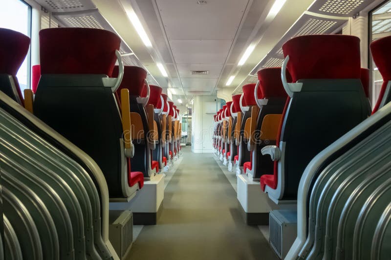 Empty Train Seats. No People Inside the Train Wagon Stock Photo - Image ...