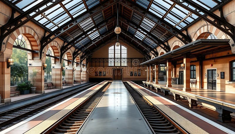 Train Station Interior with Tracks and Platform Transportation Travel ...