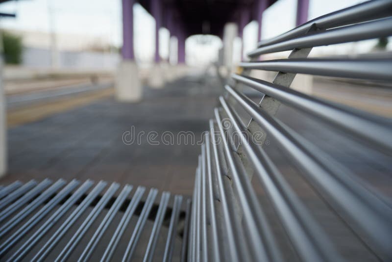 Empty Train Station, Iron Chair or Bench in Empty Platform. Stock Image ...