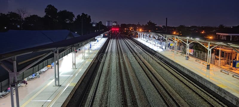 Empty Train Station at Night Stock Photo - Image of train, empty: 266044716