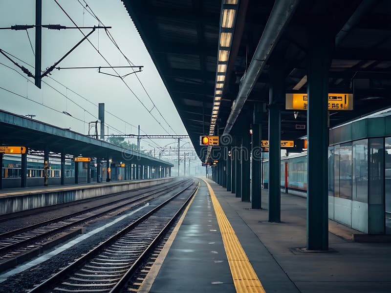 Empty Train Station Platform on a Cloudy Day Stock Illustration ...