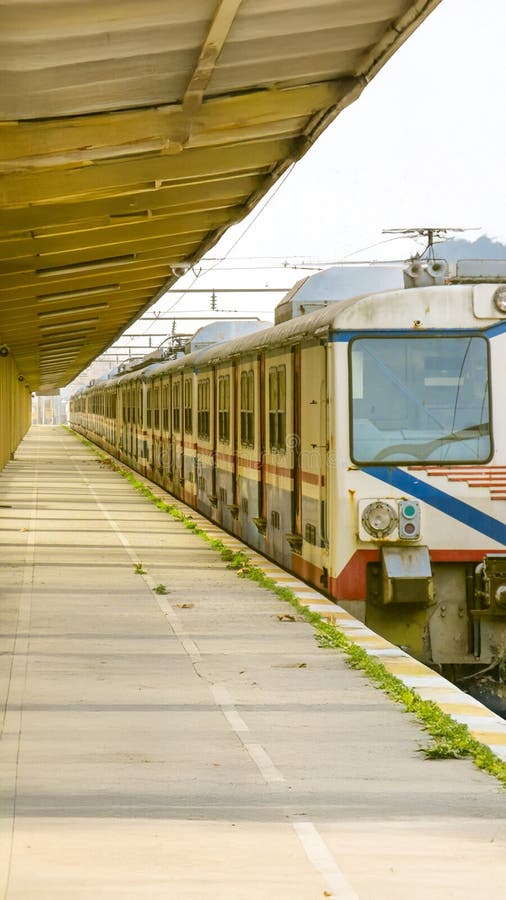 Empty Train Station Platform with an Old Train Ready for Departure ...