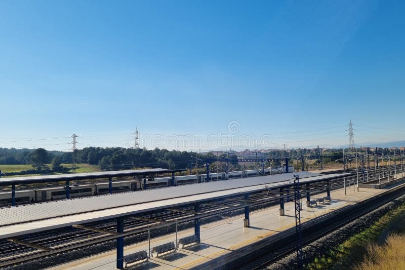 Empty Train Station Platform Under Clear Blue Sky Transportation Travel Stock Photos - Free ...