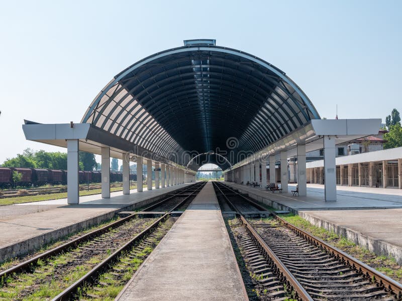 Empty Train Station. a Platform Under a Glass Roof Stock Image - Image ...