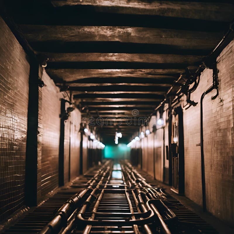 An Empty Train Track and Some Light from the Inside of the Tunnel Stock ...