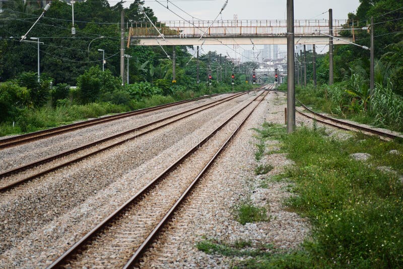 Empty train tracks. stock image. Image of transportation - 302157995