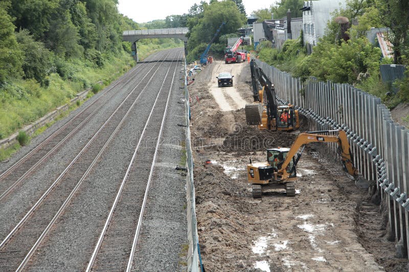 Empty Train Tracks with Construction Equipment To Right at Work ...