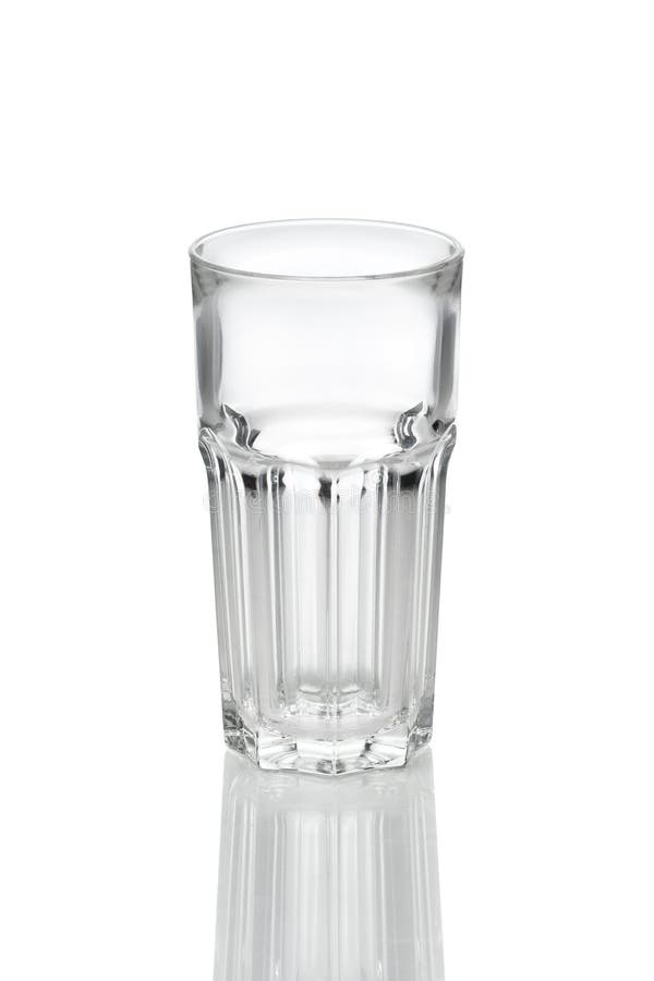 Empty Transparent Faceted Glass with Reflection on White Background ...