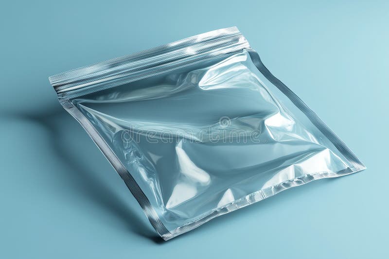 Empty Transparent Resealable Plastic Pouch Mockup on Blue Background ...