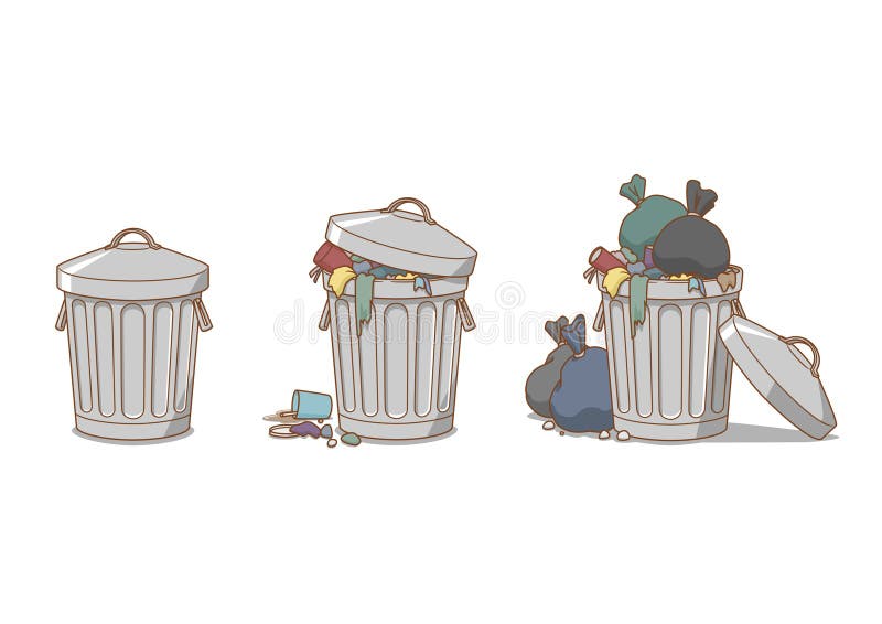 Empty Trash Can, Full Trash Can, and Overflowing Trash Can. Stock ...