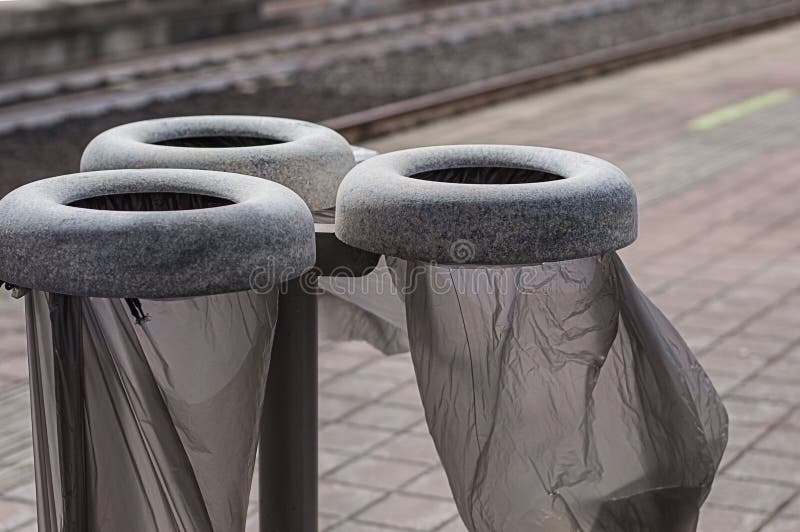 Empty Trash Cans on the Street. Garbage Separation Stock Photo - Image ...
