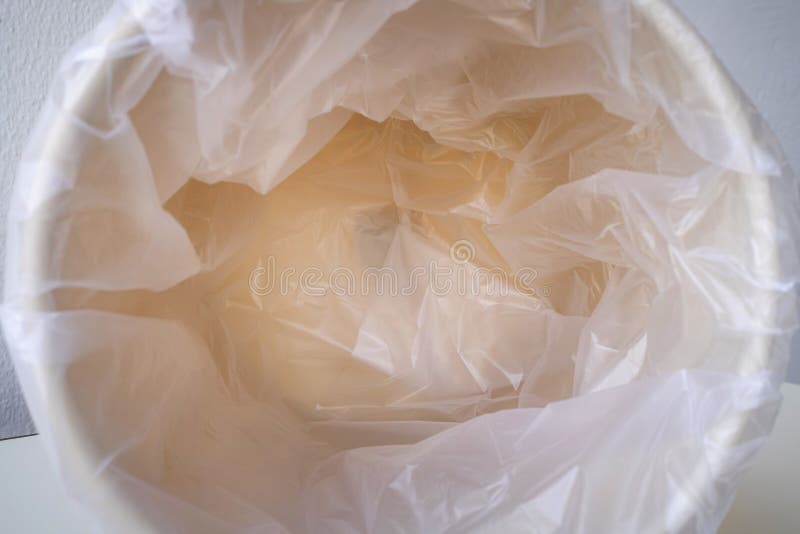 Empty Trash Container or Bin with White Plastic Bag Stock Photo - Image ...