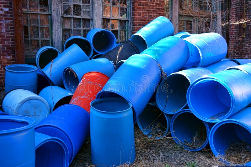 Empty Trash Plastic Container Barrels Recycling Stock Photo - Image of ...