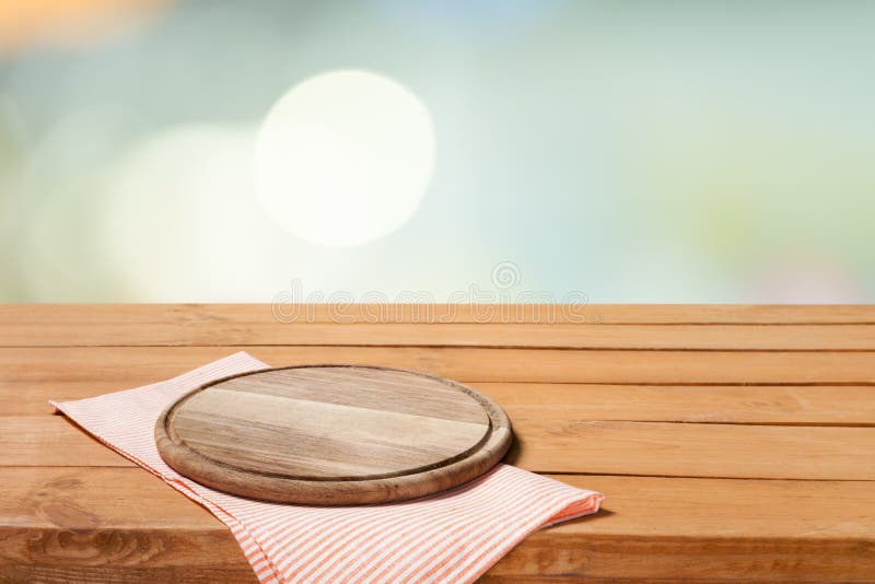 Empty Tray on Tablecloth on Wooden Table Stock Photo - Image of dinner ...