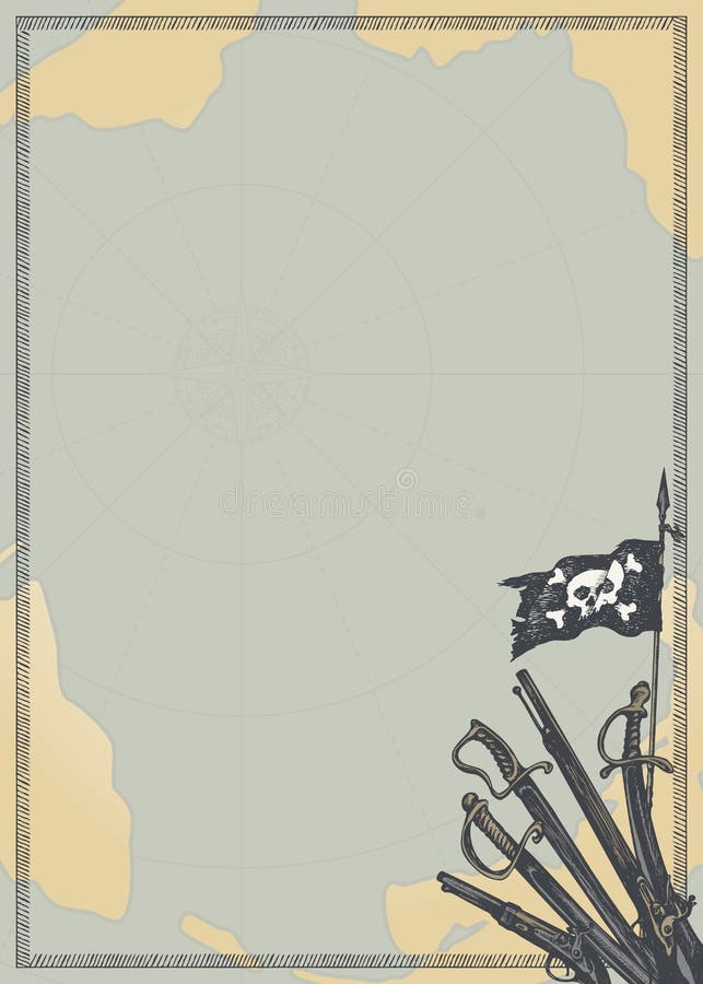 Travel Background with Weapon, Pirate Flag and Old Map Stock Vector ...