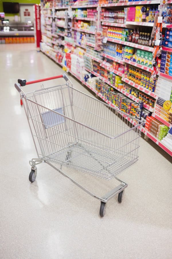 Empty trolley in an aisle stock illustration. Illustration of products ...