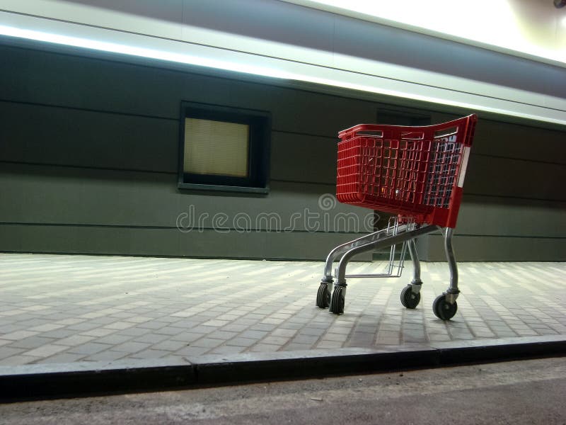 Empty Trolley Near Evening Supermarket. Stock Photo - Image of ...