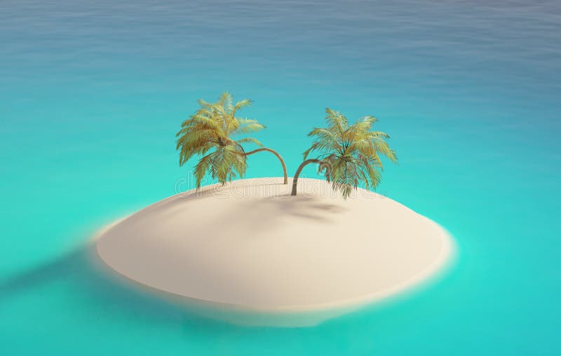 Empty Tropical Island with Two Palm Trees in a Turquoise Ocean Stock ...