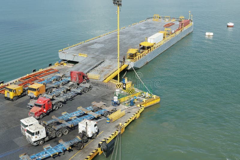 Empty Trucks and Lorries Parked on a Loading Pier of Container Terminal ...